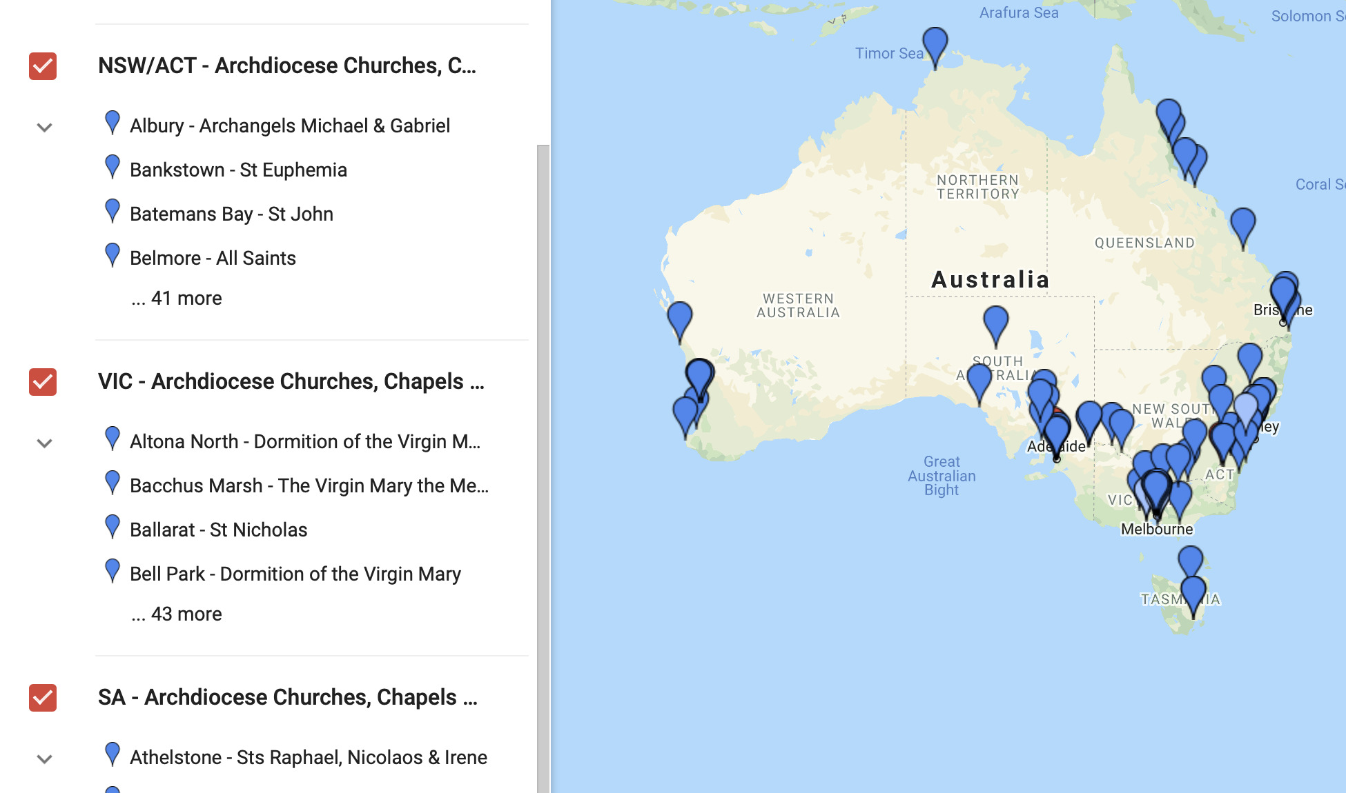 Map of all Greek Orthodox churches in Australia - Talking Orthodoxy